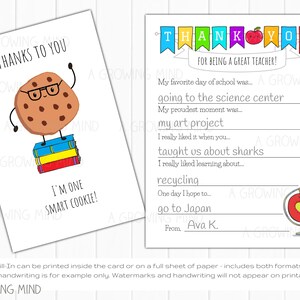 PRINTABLE Teacher Thank You Card End of Year Teacher - Etsy