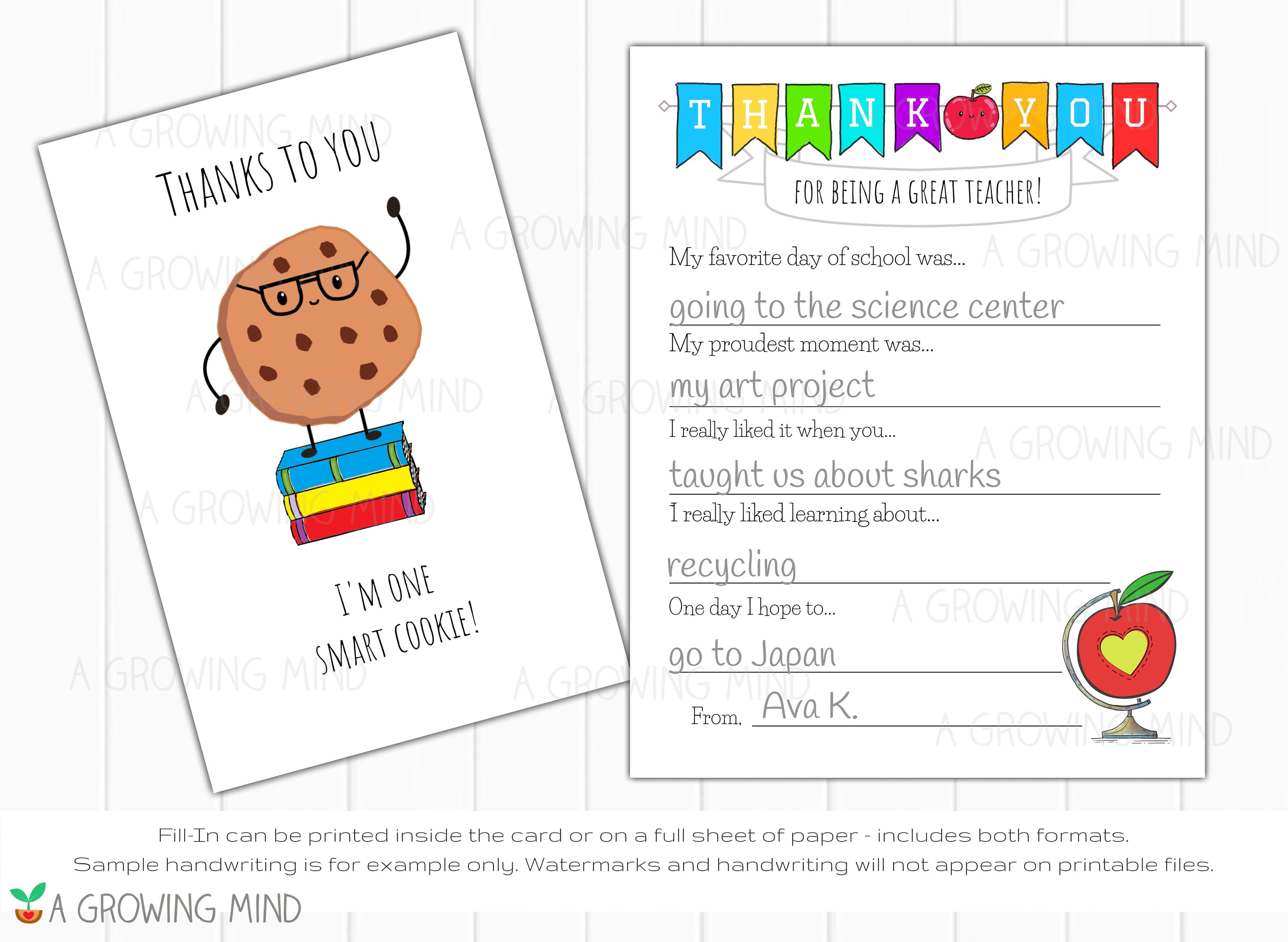 PRINTABLE Teacher Thank You Card, End of Year Teacher Appreciation ...