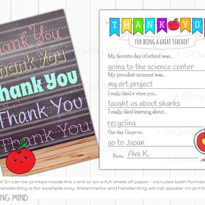 PRINTABLE Teacher Thank You Card, End of Year Teacher Appreciation ...