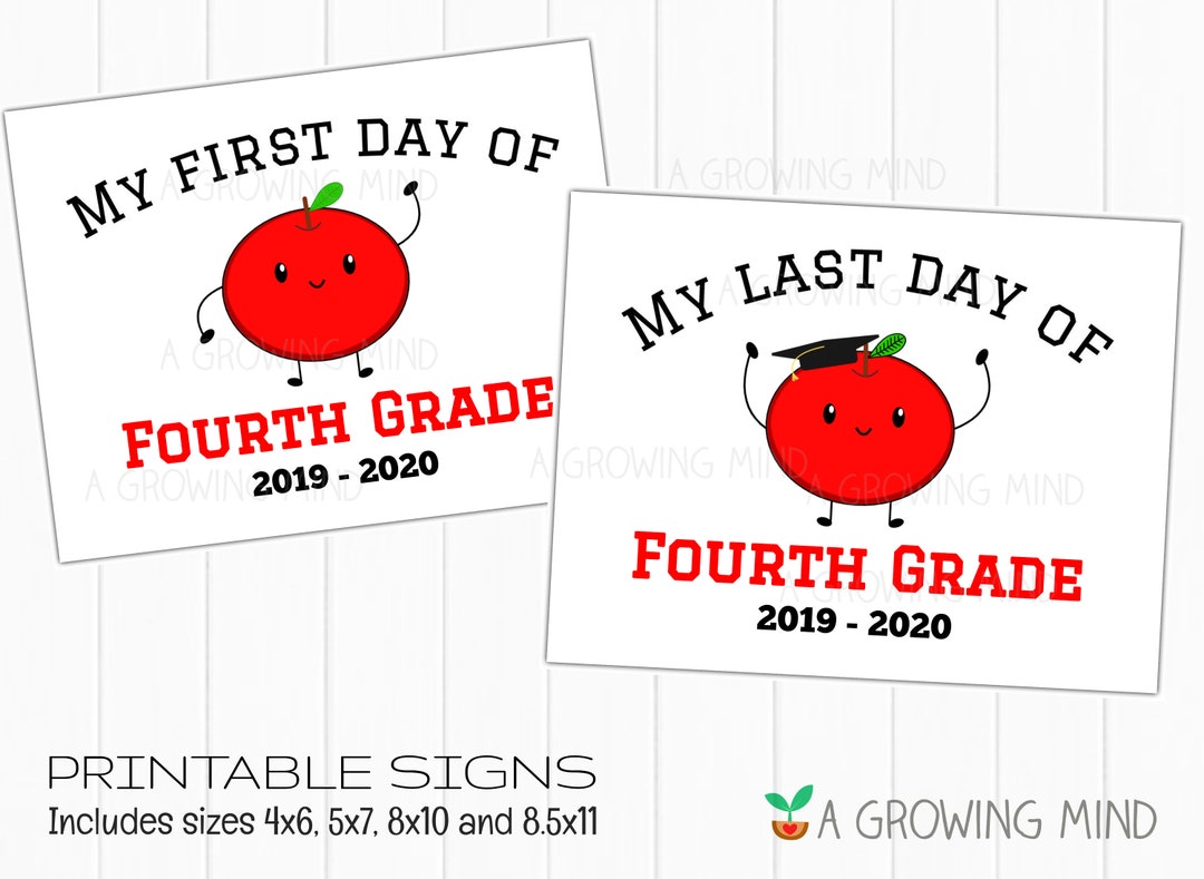 First Day of FOURTH GRADE Sign, Last Day of School Poster, 4th Grade ...