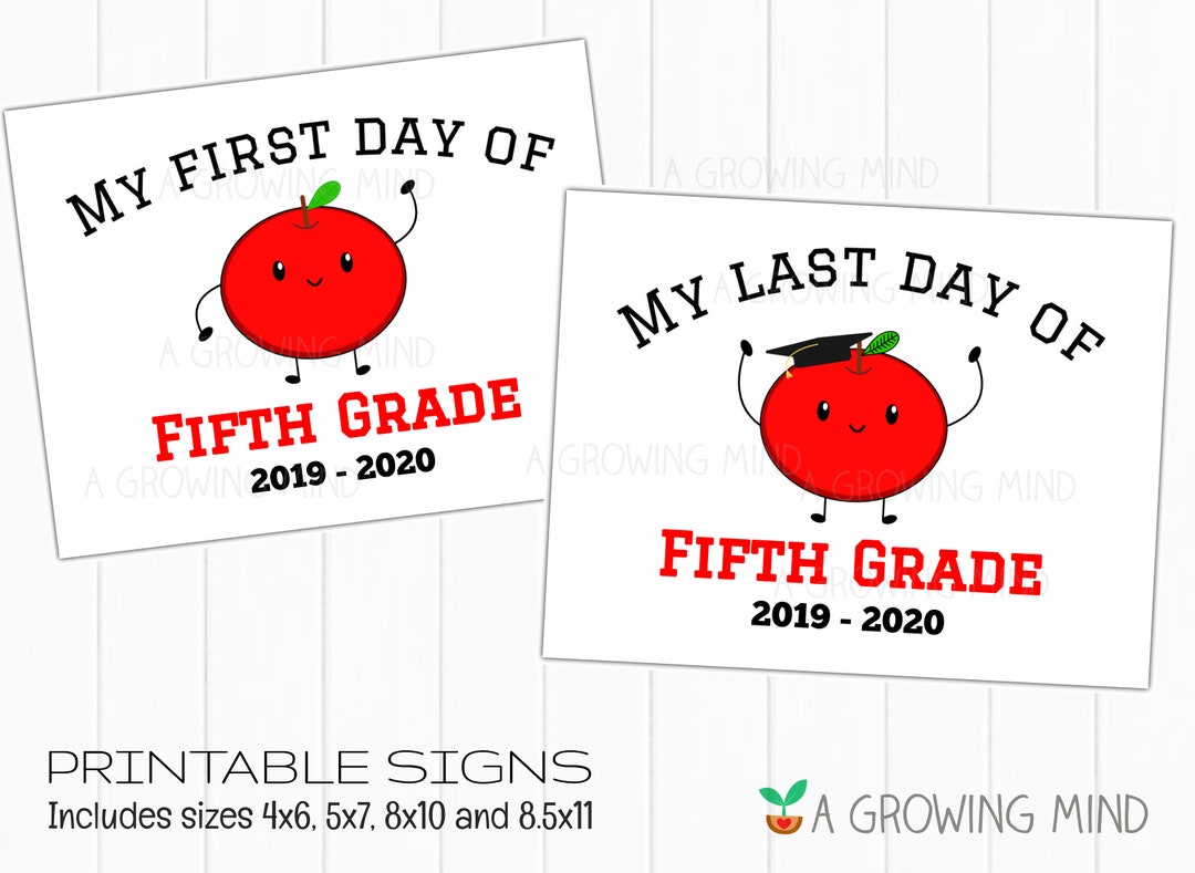 First Day of FIFTH GRADE Sign, Last Day of School Poster, 5th Grade ...