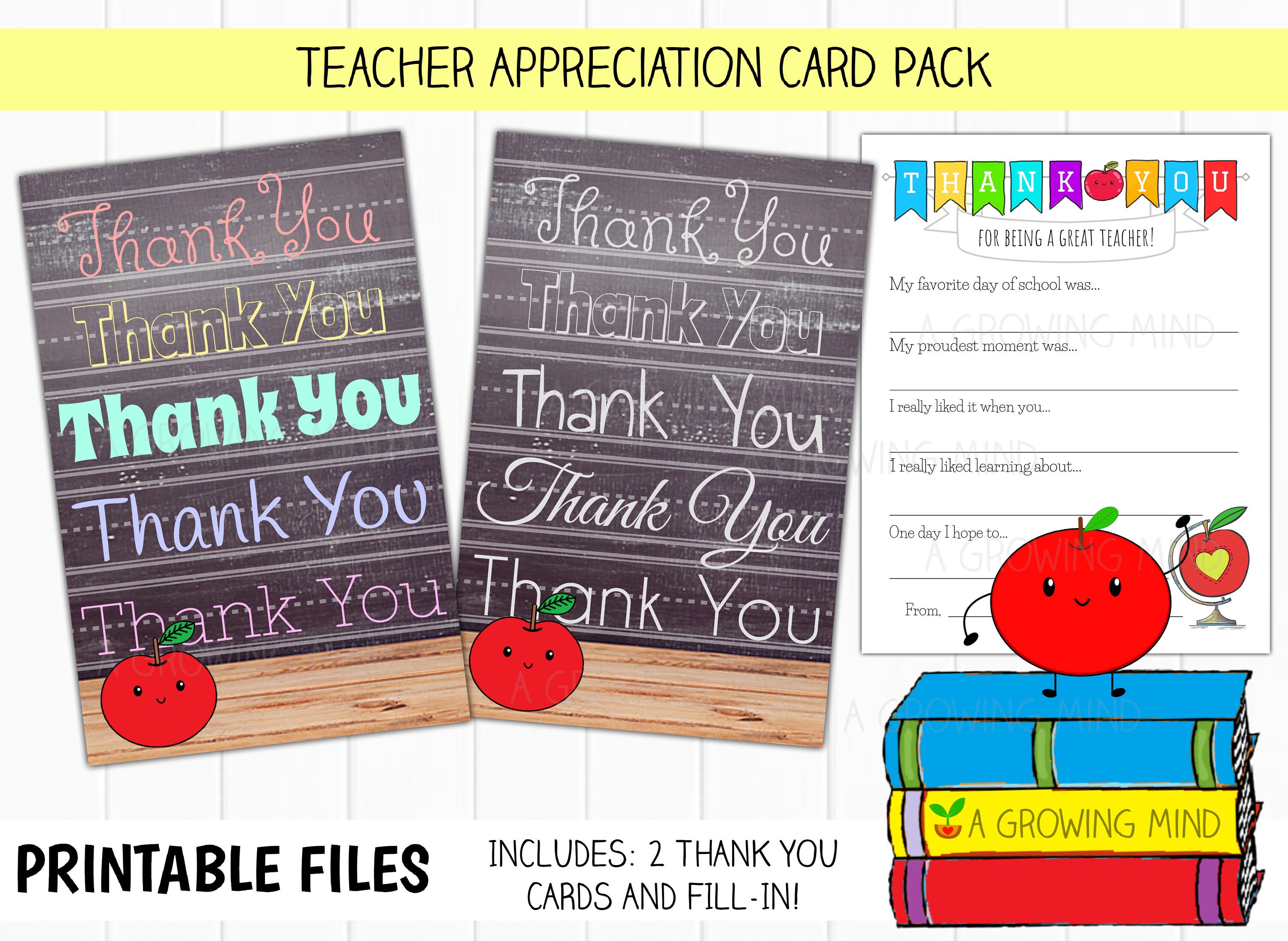PRINTABLE Teacher Thank You Card, End of Year Teacher Appreciation ...