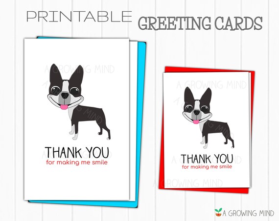 PRINTABLE Boston Terrier Greeting Card Thank You Card | Etsy