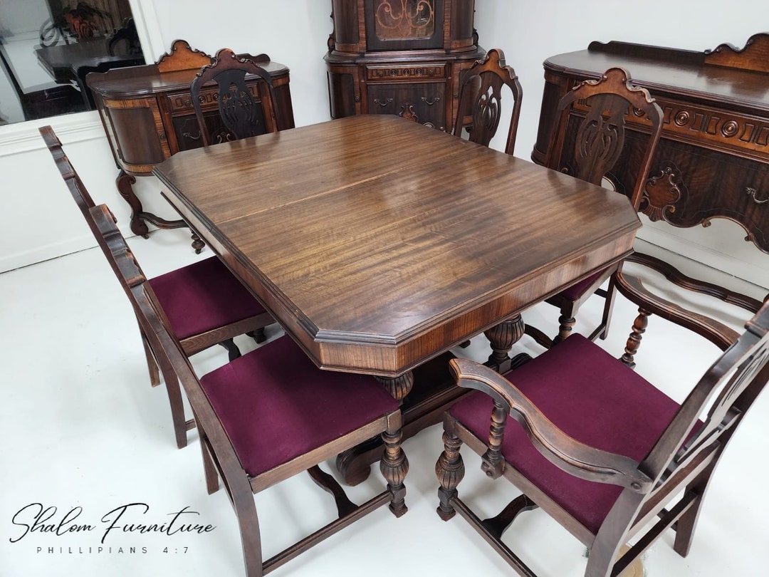 1800s Jacobean Antique Dining Table Set With 6 Chairs Antique Furniture ...