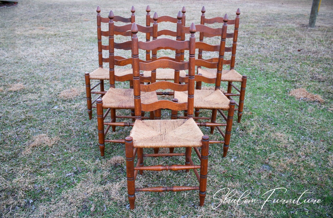 Vintage 19th Century Ladderback Chairs - Set of 6 Rustic Dining Room ...