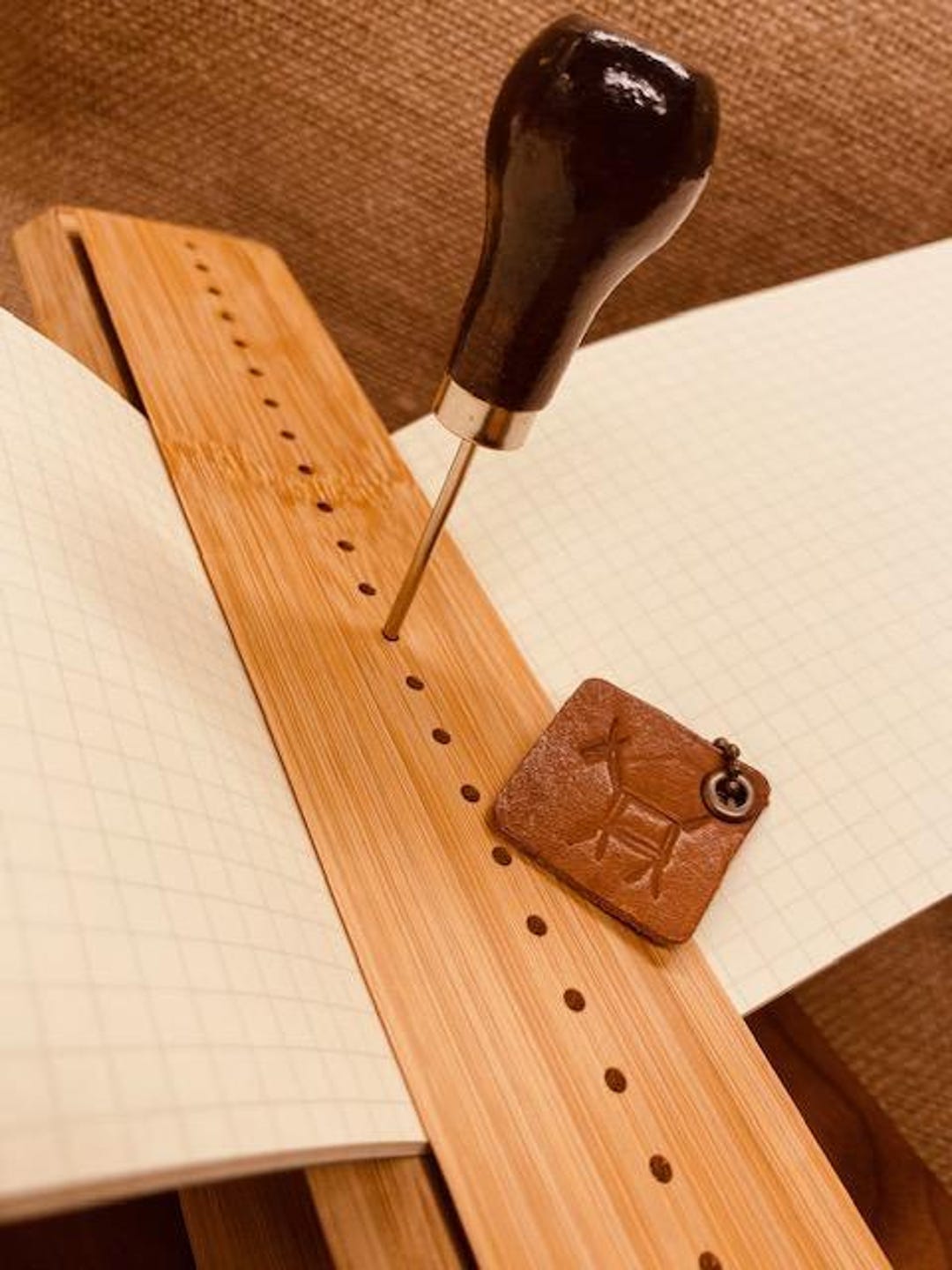 Bamboo Bookbinding & Paper Craft Punching Cradle + Gourd Awl (awl Color ...