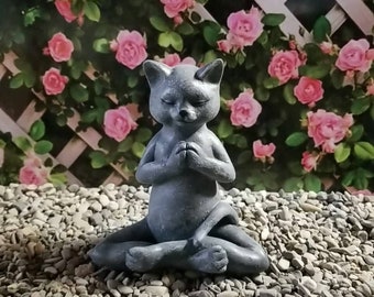 Buddha Cat, Meditating Cat Statue, Concrete Cats, Zen Home and Garden ...