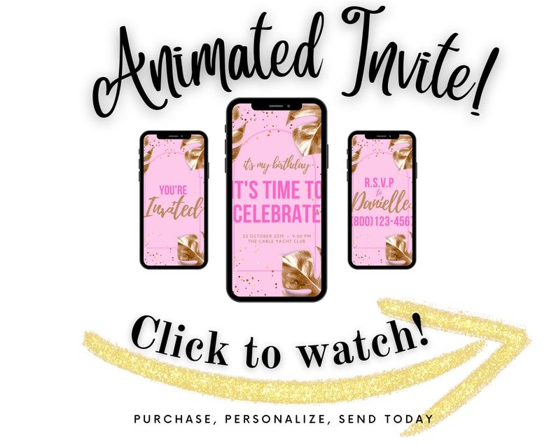 Pink Gold Birthday Invitation Digital Download Electronic Invitation ...