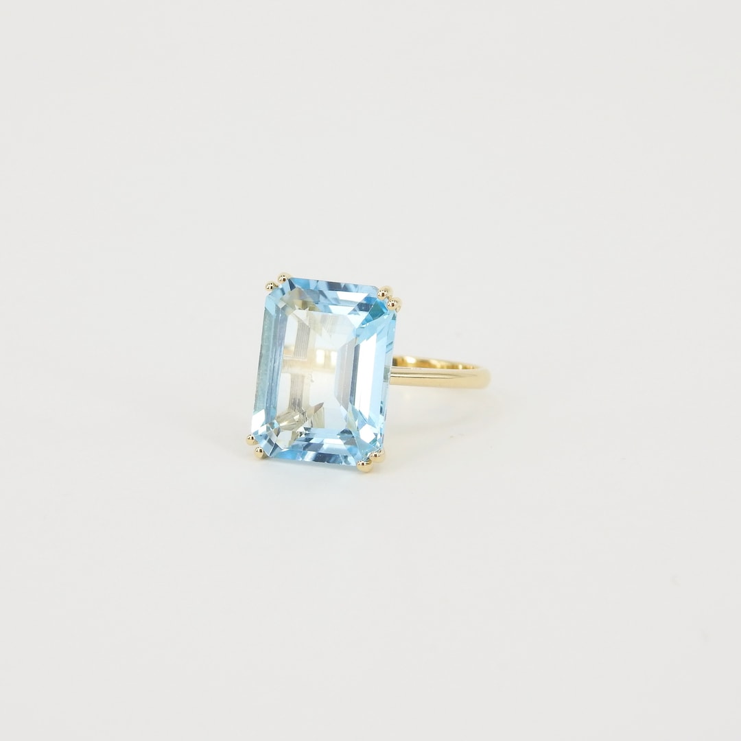 Emerald Cut Aquamarine Engagement Ring Large Aquamarine Gold Ring ...