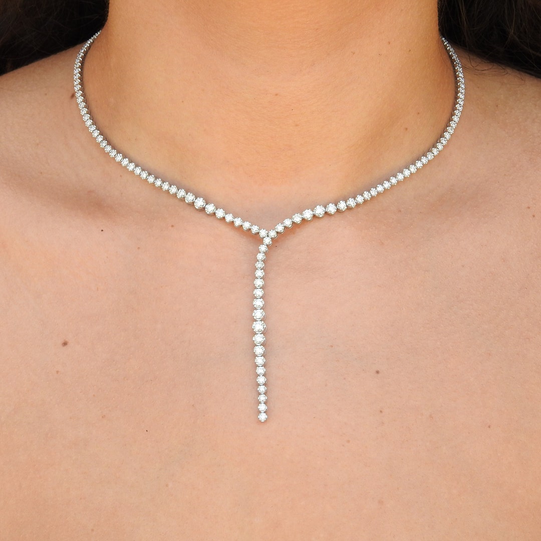 Graduated Floating Diamond Tennis Necklace - 6.20 Ct - Etsy