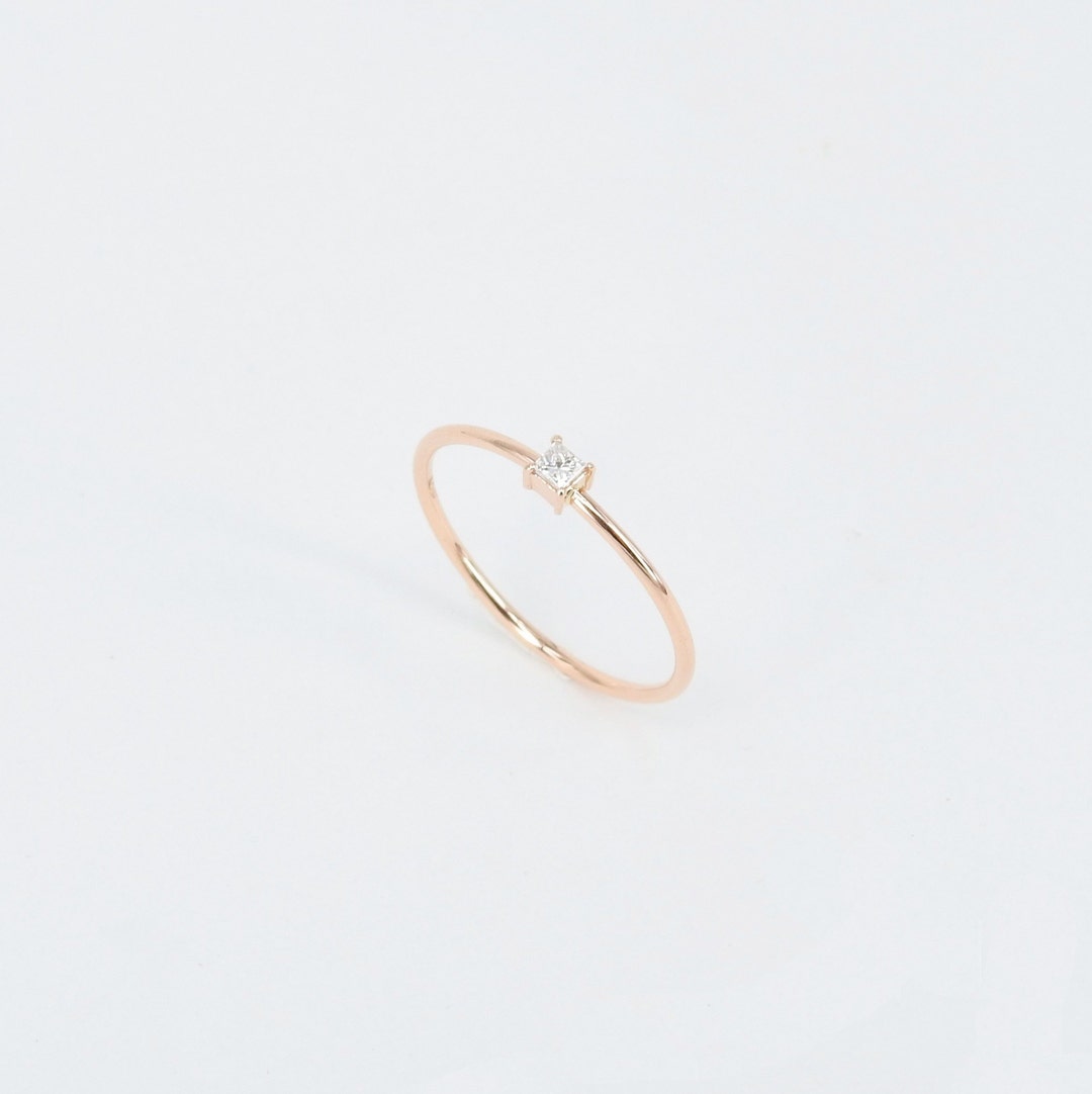Princess Cut Diamond Engagement Ring Minimal Genuine Tiny - Etsy