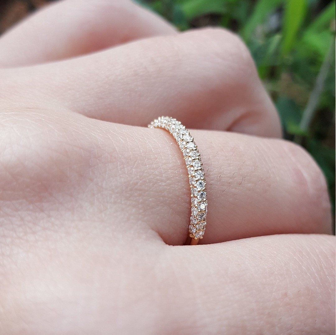 Three-sided 2.5 Mm Pave Diamond Dome Ring Unique Natural Diamond ...
