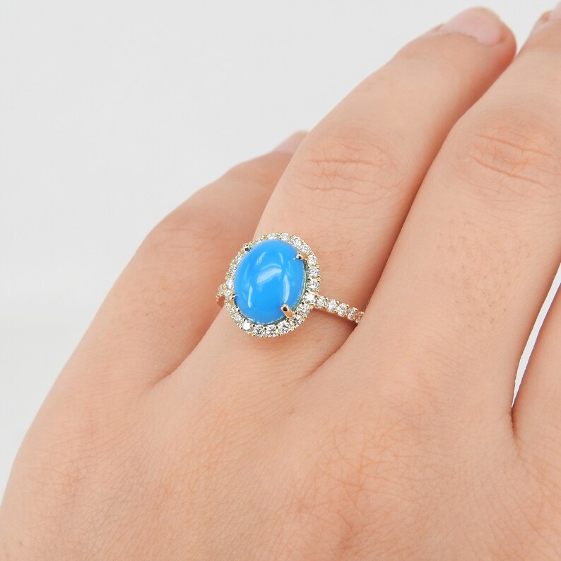 Sleeping Beauty Turquoise Engagement Ring – Genuine Large Oval ...