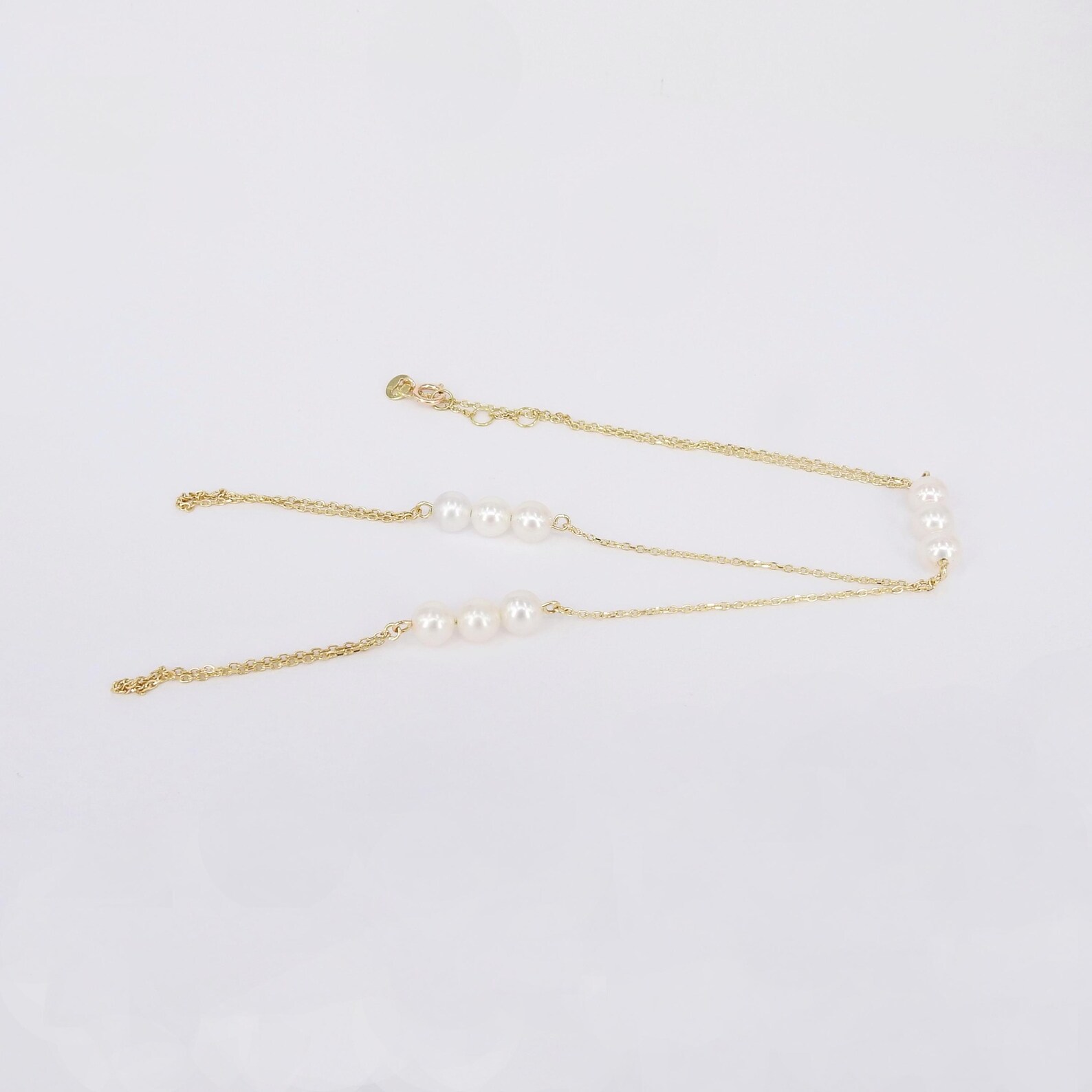 Unique Natural Pearl Gold Hand Chain – Two Rings Solid 18k Gold ...