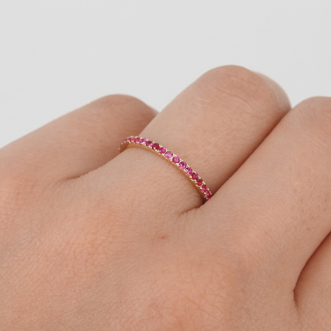 Dainty Ruby Full Eternity Ring – Minimalist Ruby Ring – Simple Genuine ...