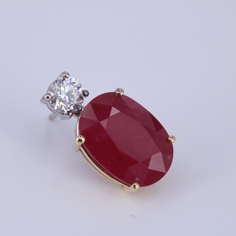Natural Ruby Diamond Drop Earrings - Large Oval Mozambique Ruby - Solid ...