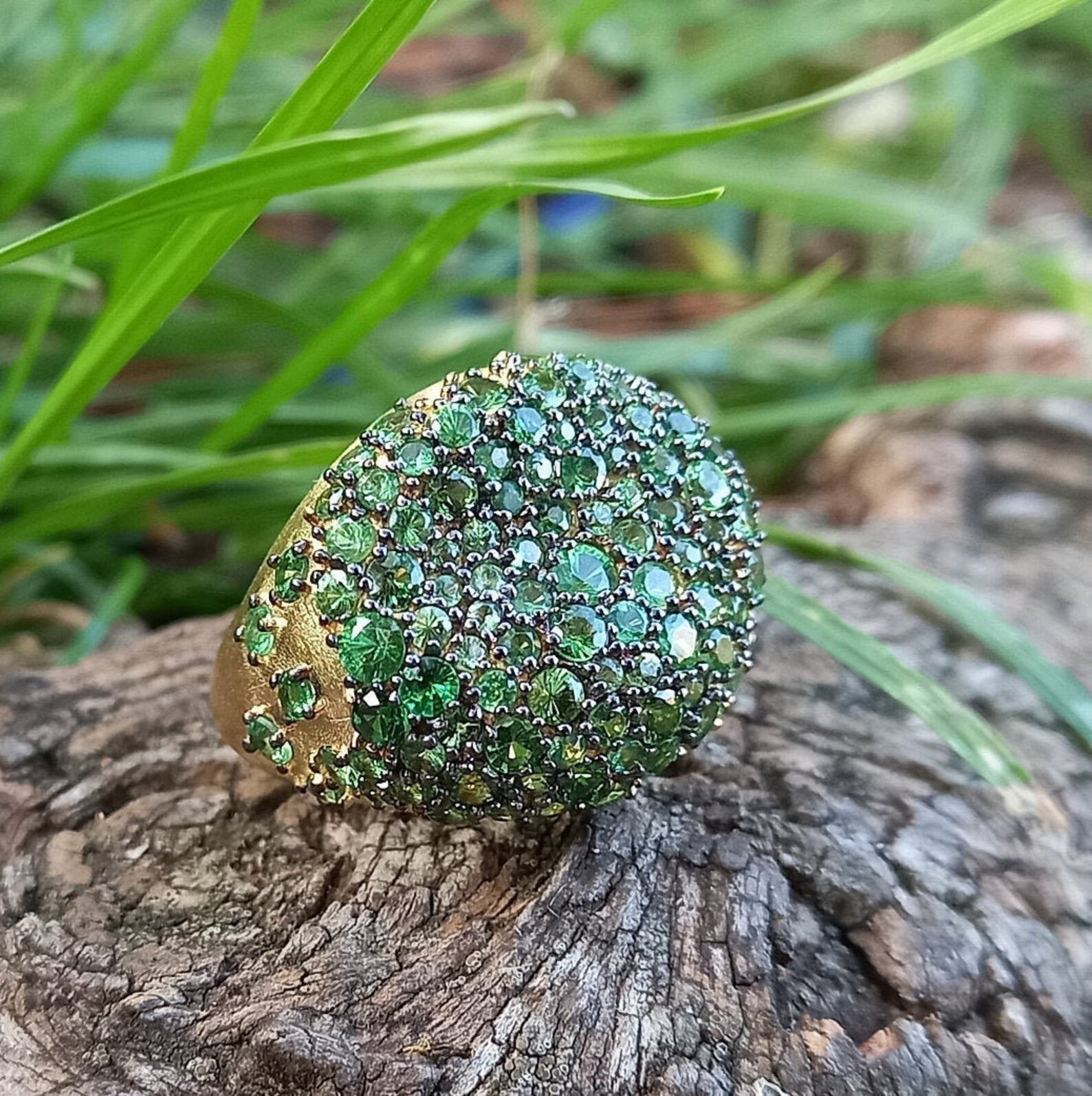 Celestial Green Garnet Engagement Ring - Large Cluster of Natural ...