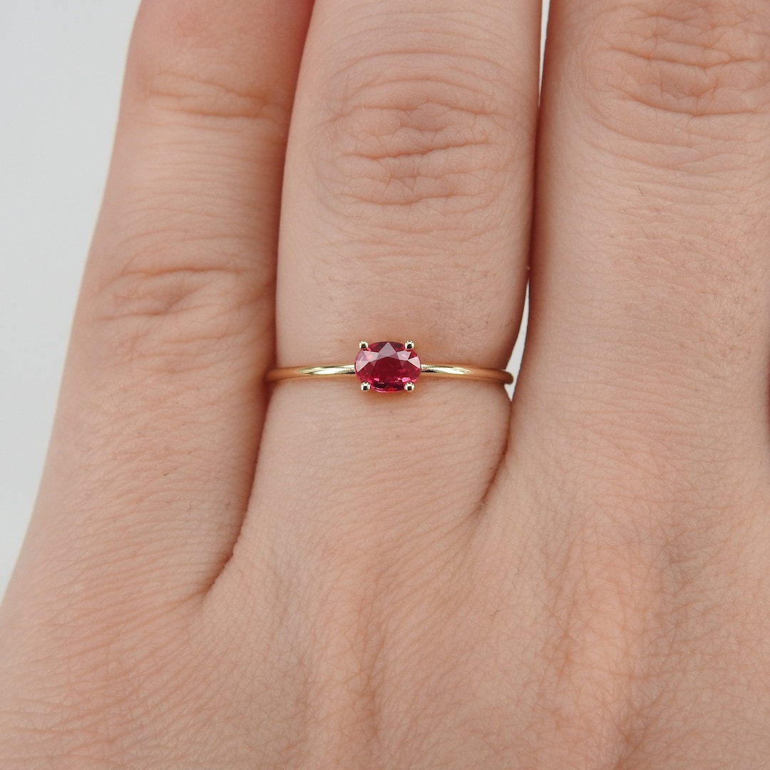 Dainty Oval Ruby Engagement Ring – Minimalist Small Ruby Ring – Simple ...