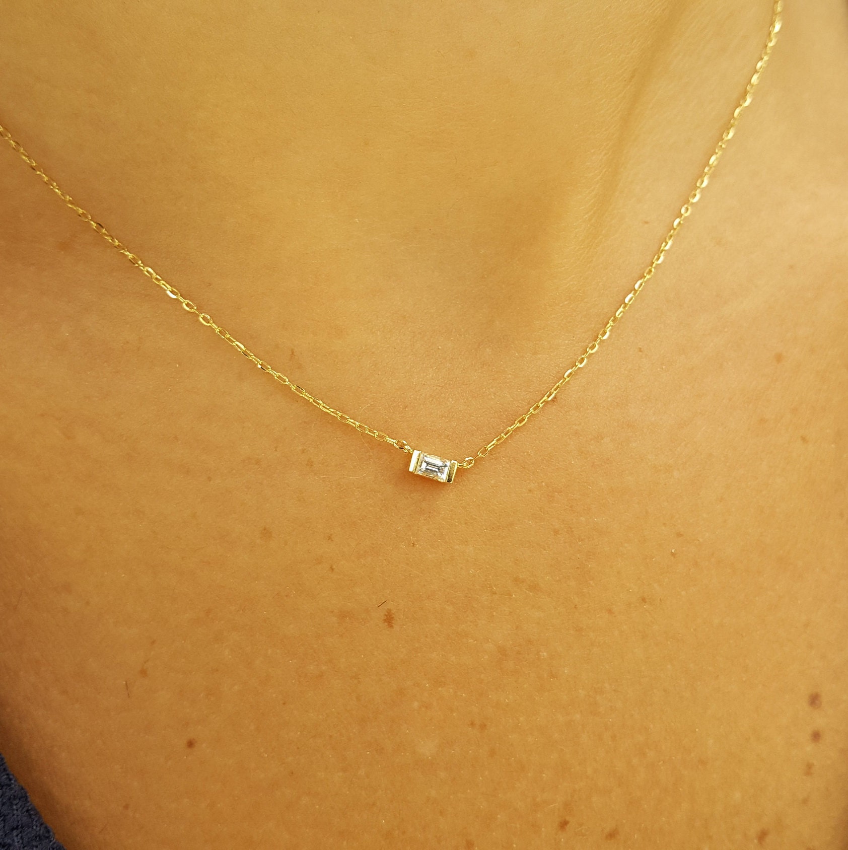 Natural Baguette Diamond Necklace - Etsy