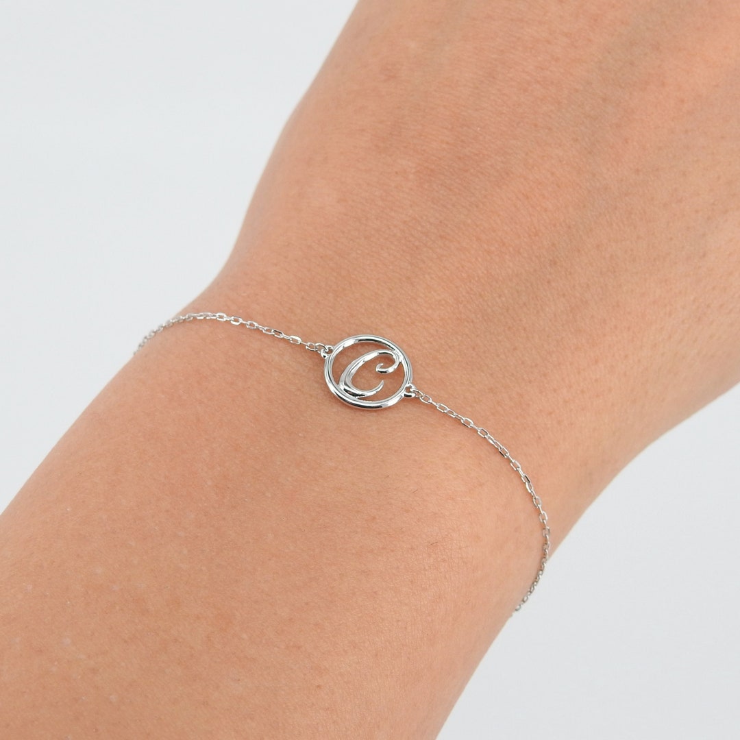 Dainty Cursive Initial Bracelet – Solid 18k Gold Personalized Letter ...