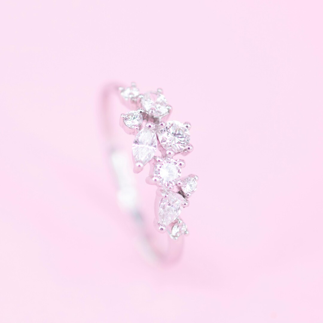 Genuine Large Diamond Cluster Ring – Vintage Style Engagement Ring ...