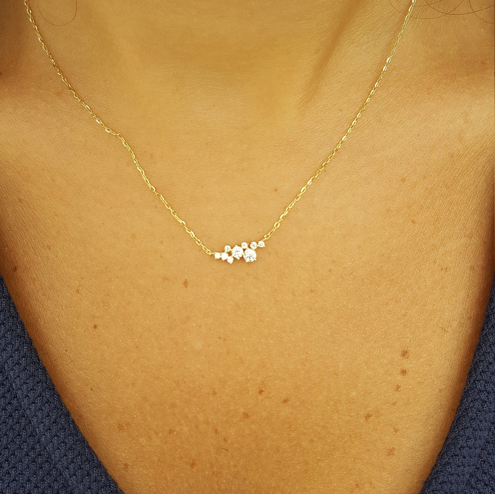 Diamond Cluster Necklace – Floating April Birthstone Necklace ...