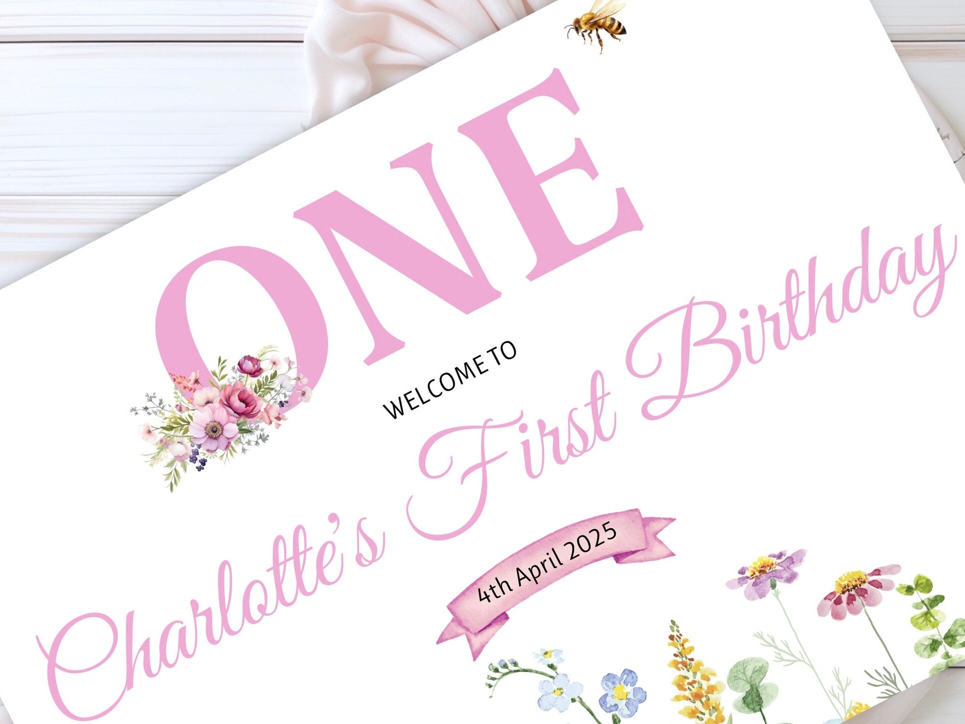 Pink Floral 1st Birthday Welcome Sign (editable, Digital Download) - Etsy