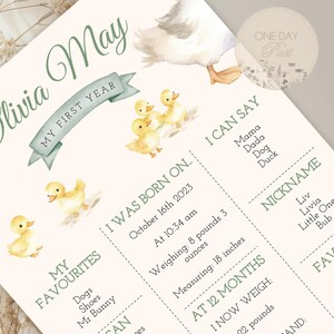 Ducks 1st Birthday Milestone Sign EDITABLE Instant Download Custom ...