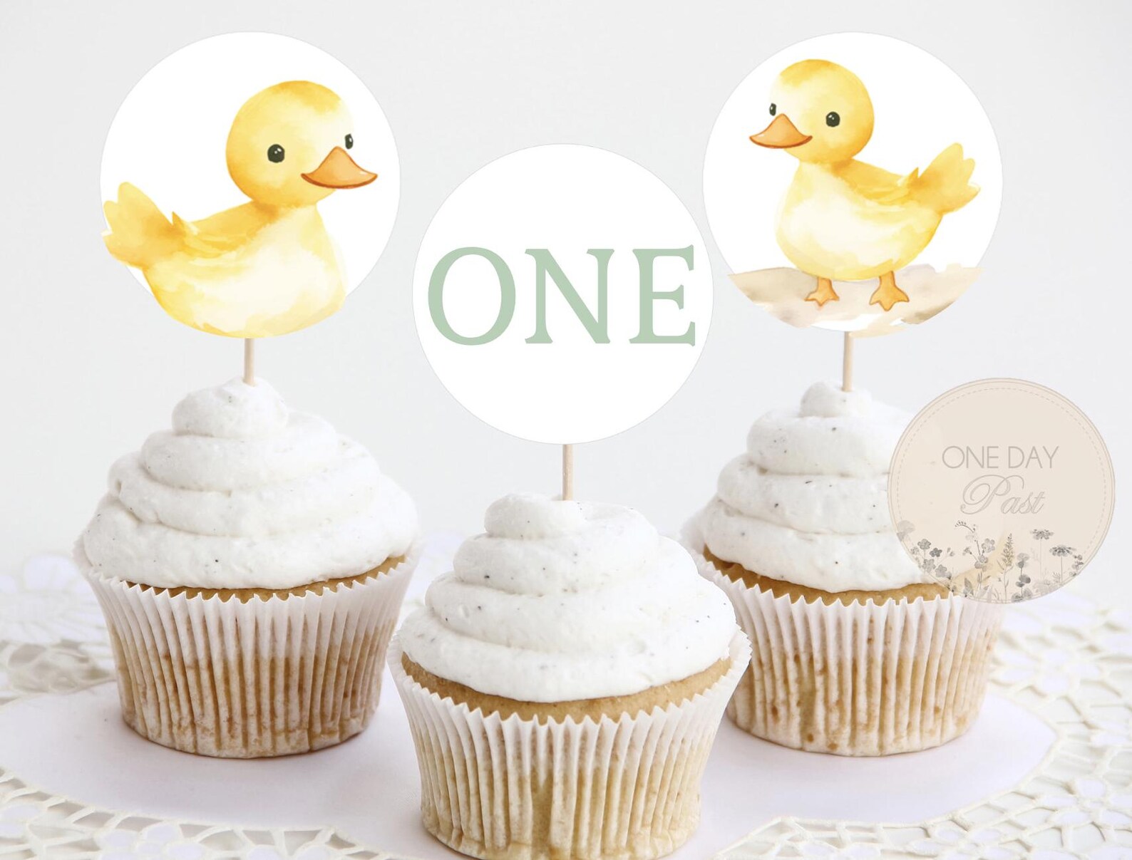 Duckling 1st Birthday Cupcake Toppers EDITABLE Instant Download Farm ...