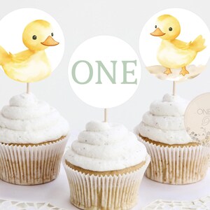 Duckling 1st Birthday Cupcake Toppers EDITABLE Instant Download Farm ...