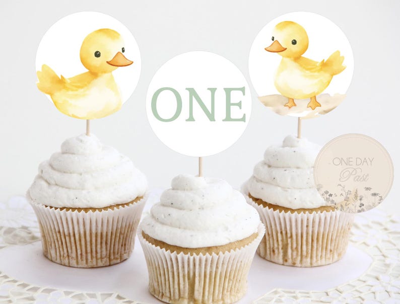 Duckling 1st Birthday Cupcake Toppers EDITABLE Instant Download Farm ...