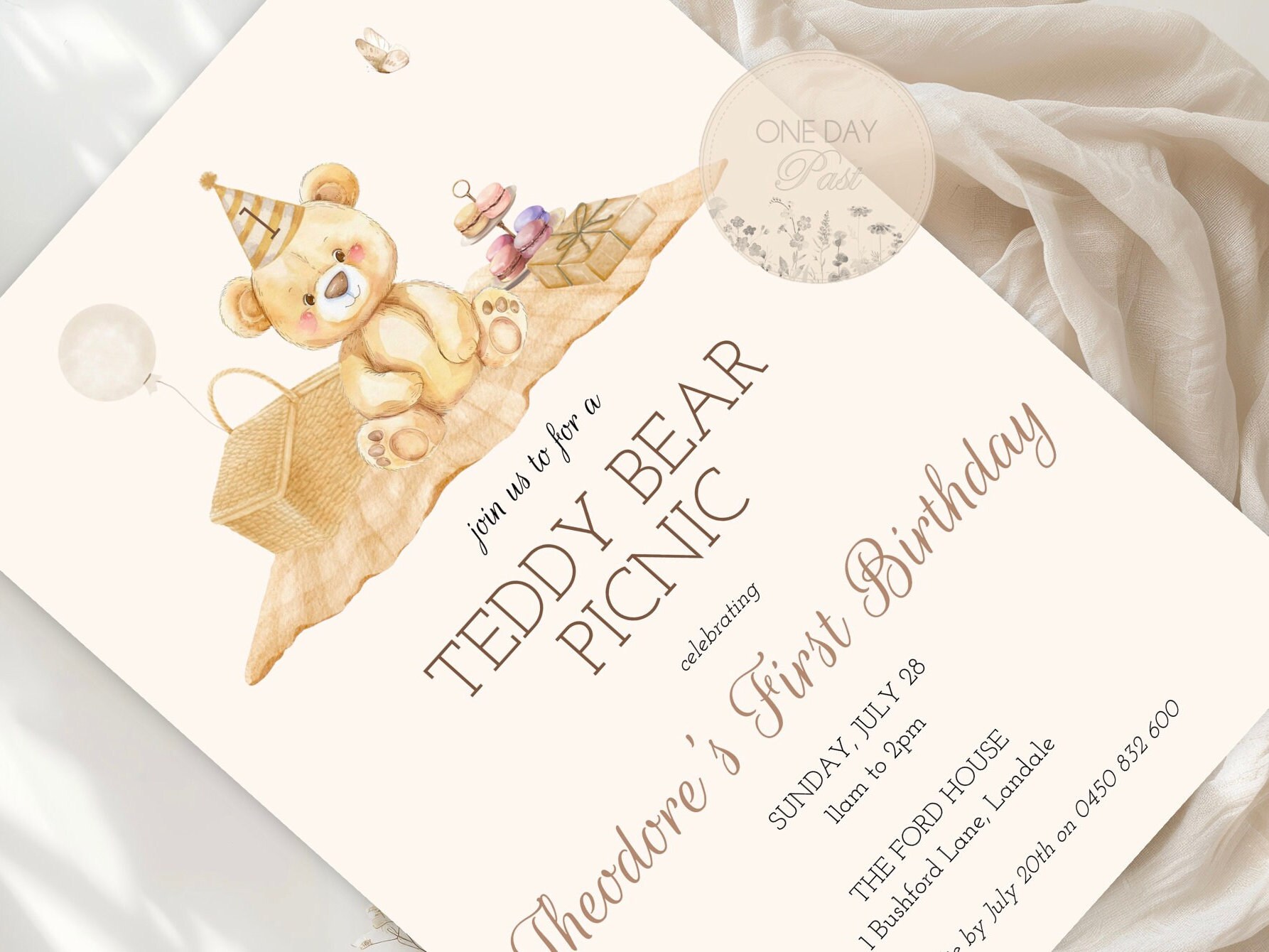 Teddy Bear First Birthday Invitation EDITABLE Kids Invite Teddy Bear ...