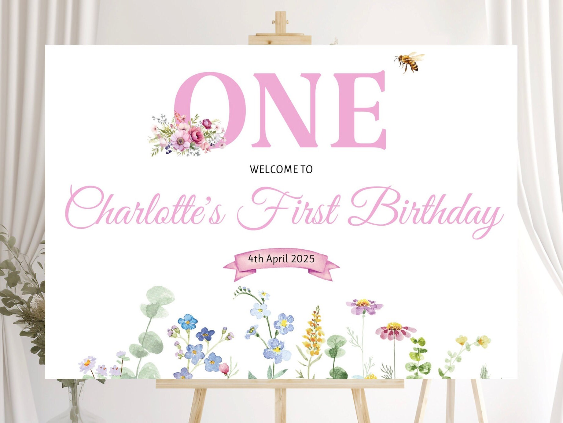 Pink Floral 1st Birthday Welcome Sign (editable, Digital Download) - Etsy
