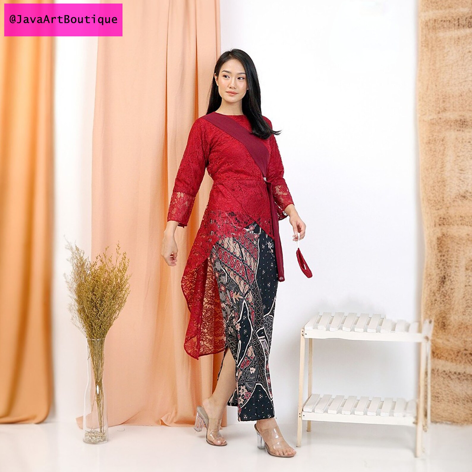 Stunning Modern Lace Kebaya Set With Stretch Skirt and Batik Motif ...