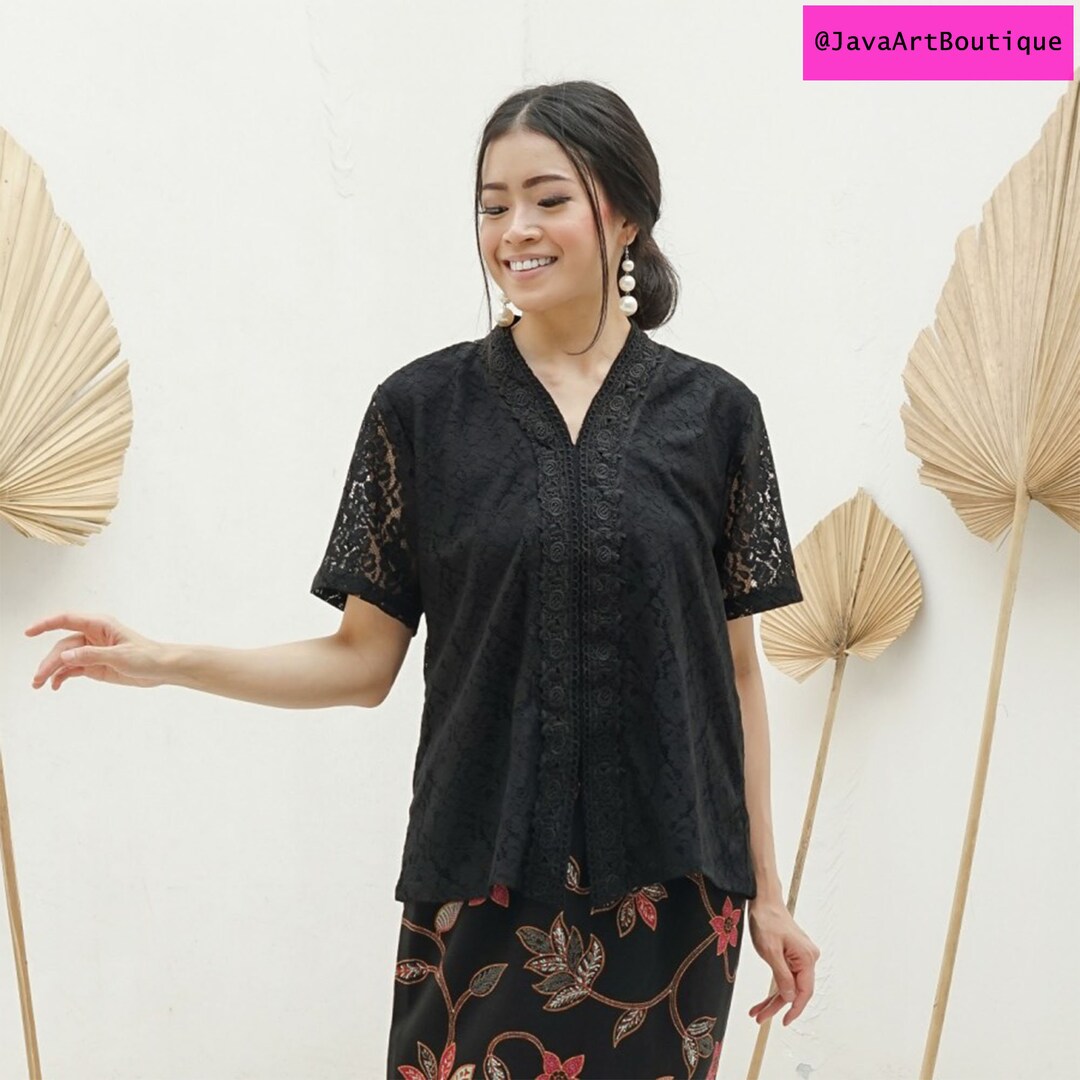 Jumbo Size Elegant Black Lace Short Sleeve Kebaya Encimkebaya - Etsy