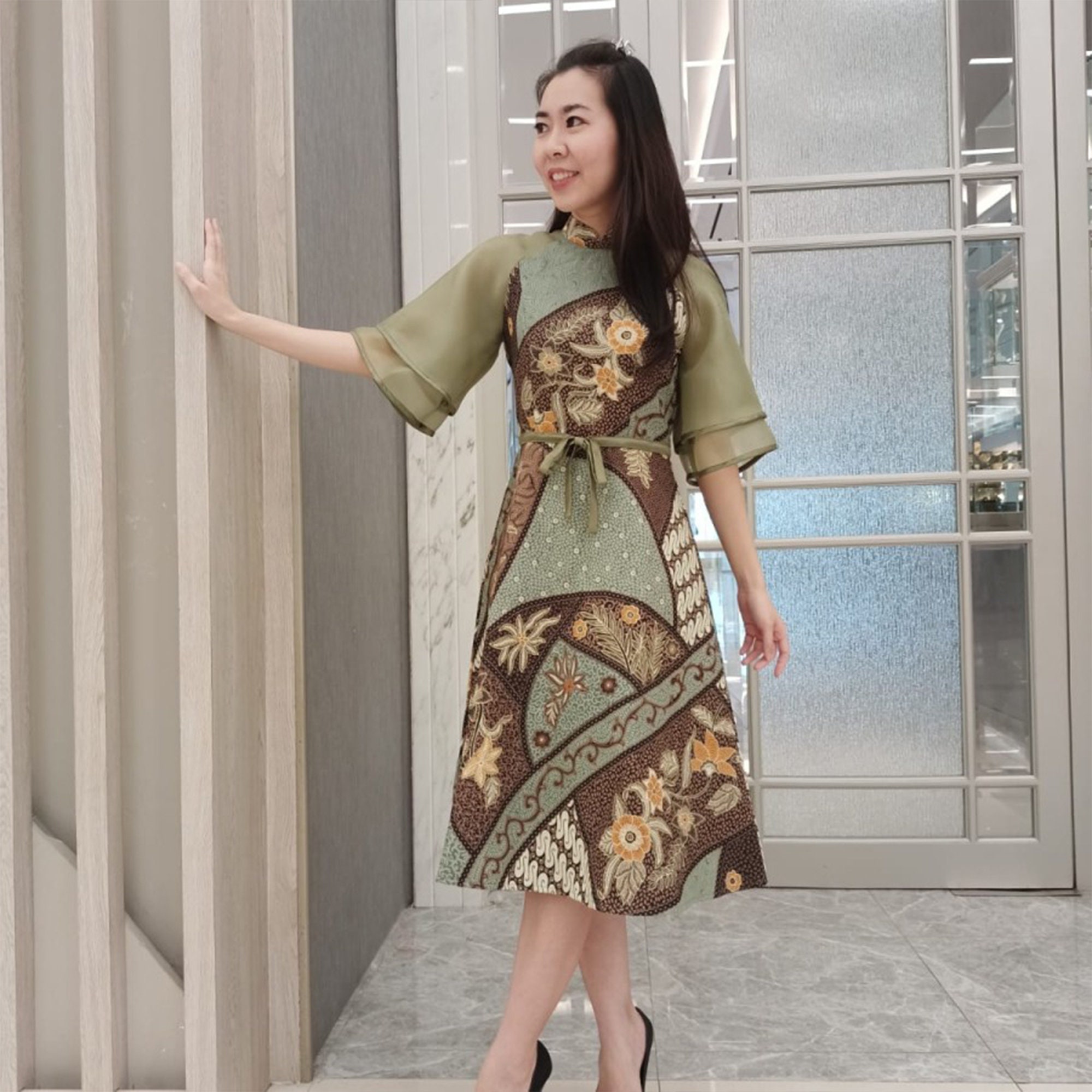 Batik Tirto Sage Dress Elegant and Stylish Batik Dress for Women,women ...