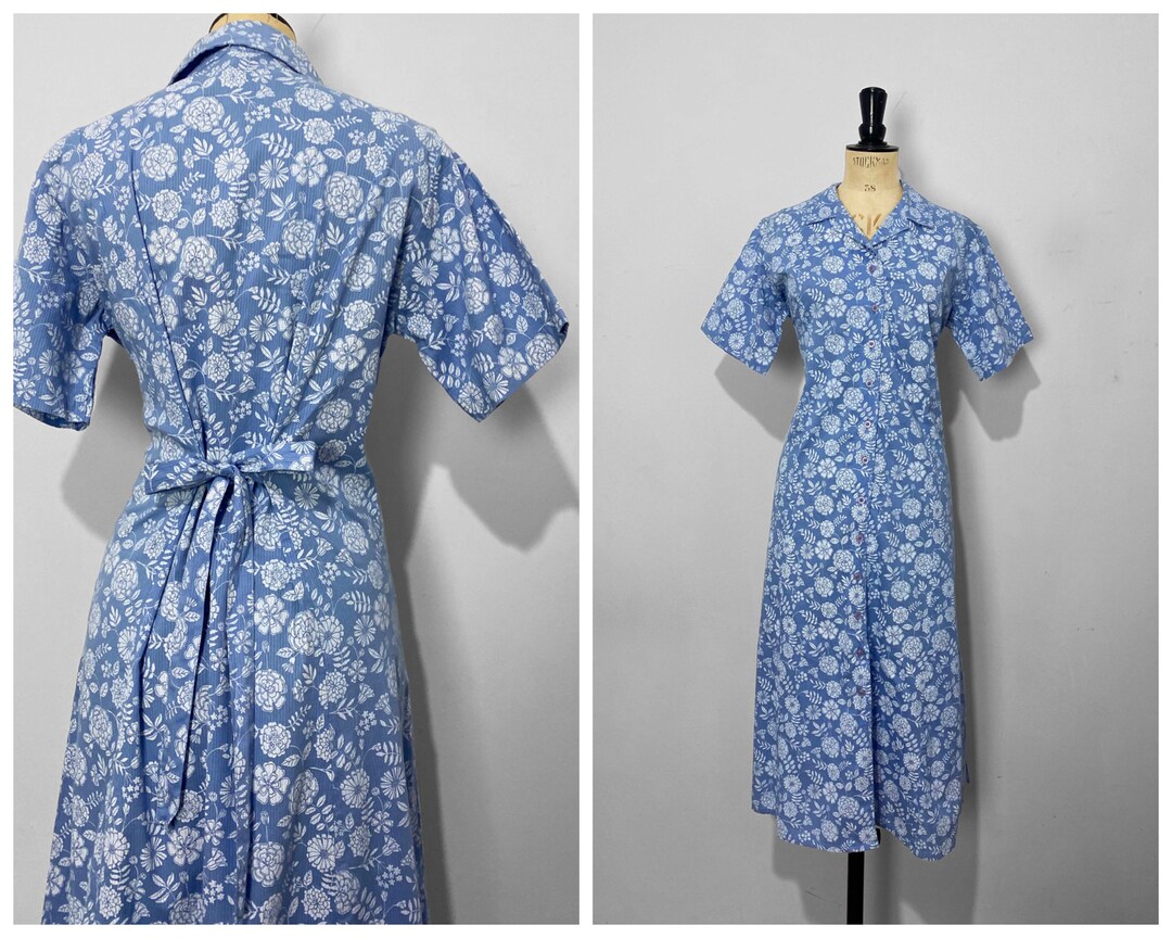 Vintage / 1990s 90s / Rachel Green Summer Tea Dress / Blue - Etsy
