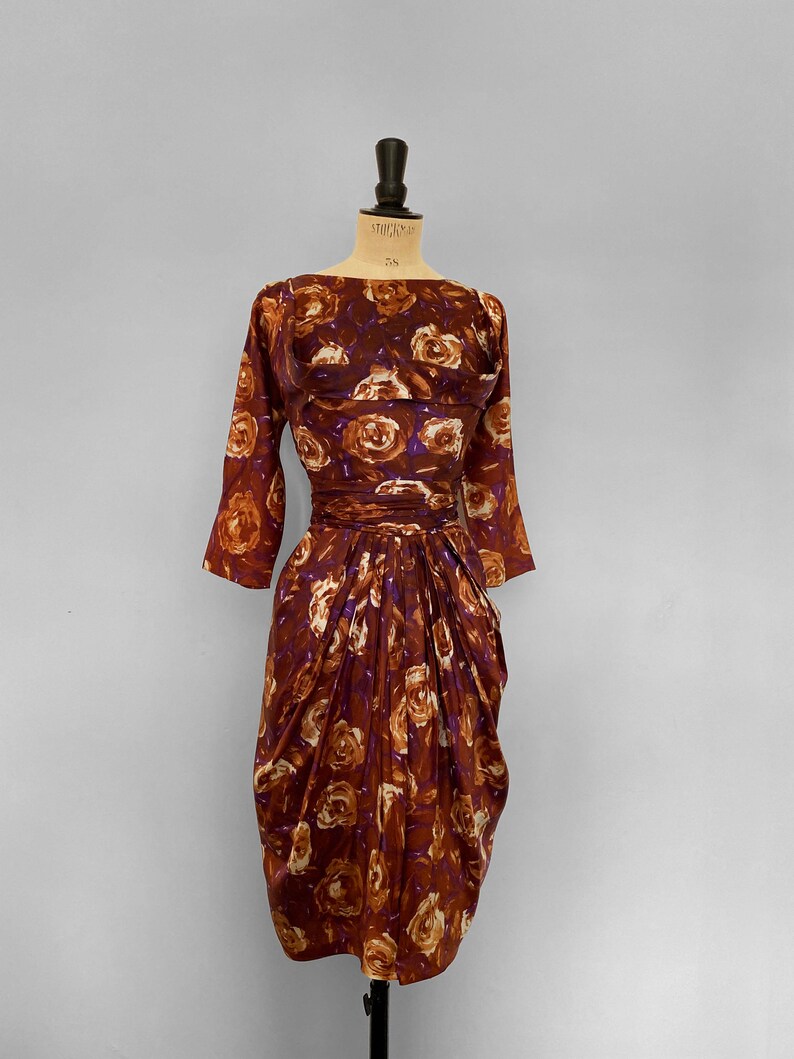 Vintage 1950s 50s Super Sexy Wiggle Dress Dark Floral Etsy