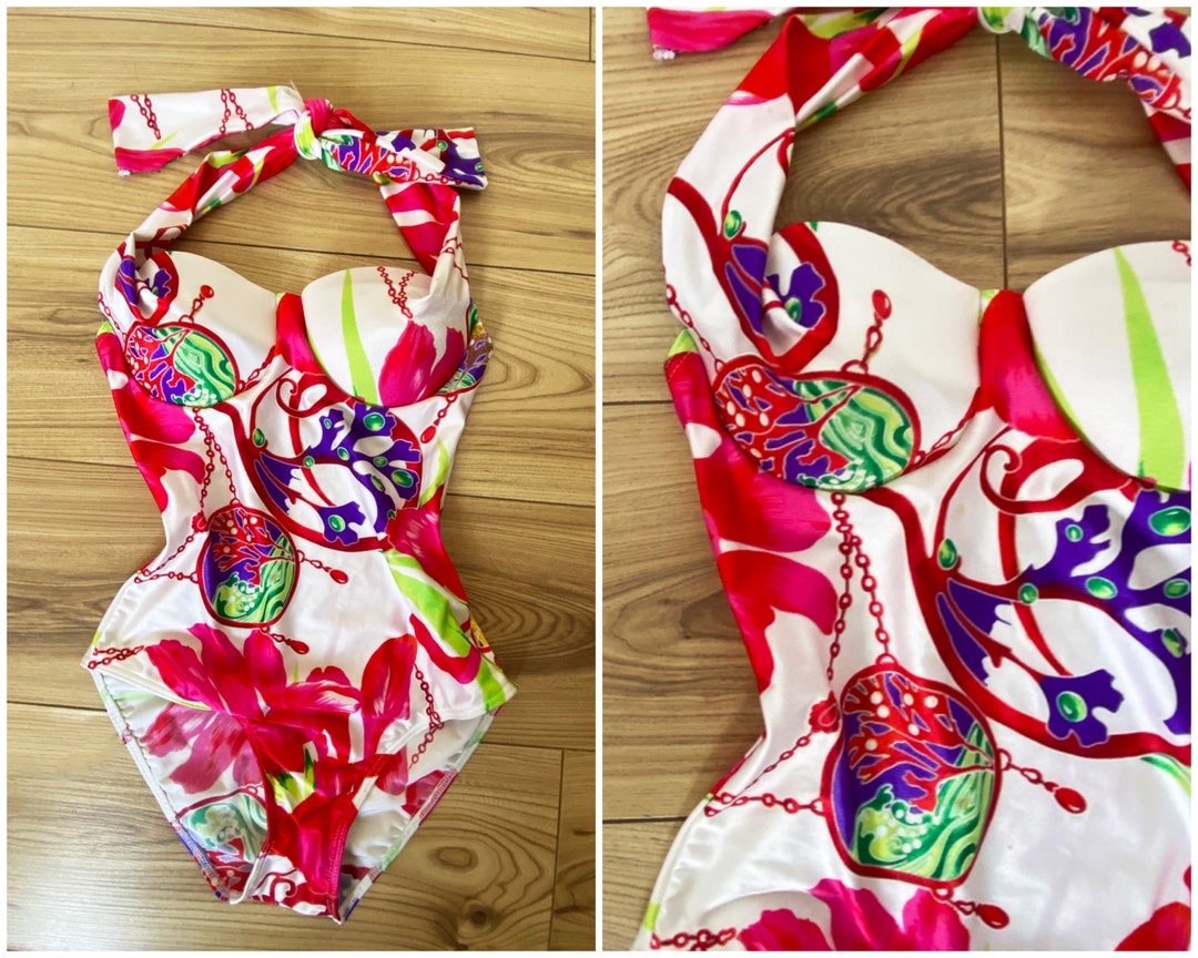Vintage / 1980s 80s / Swimsuit Swimwear / Versace Style Coral Print ...