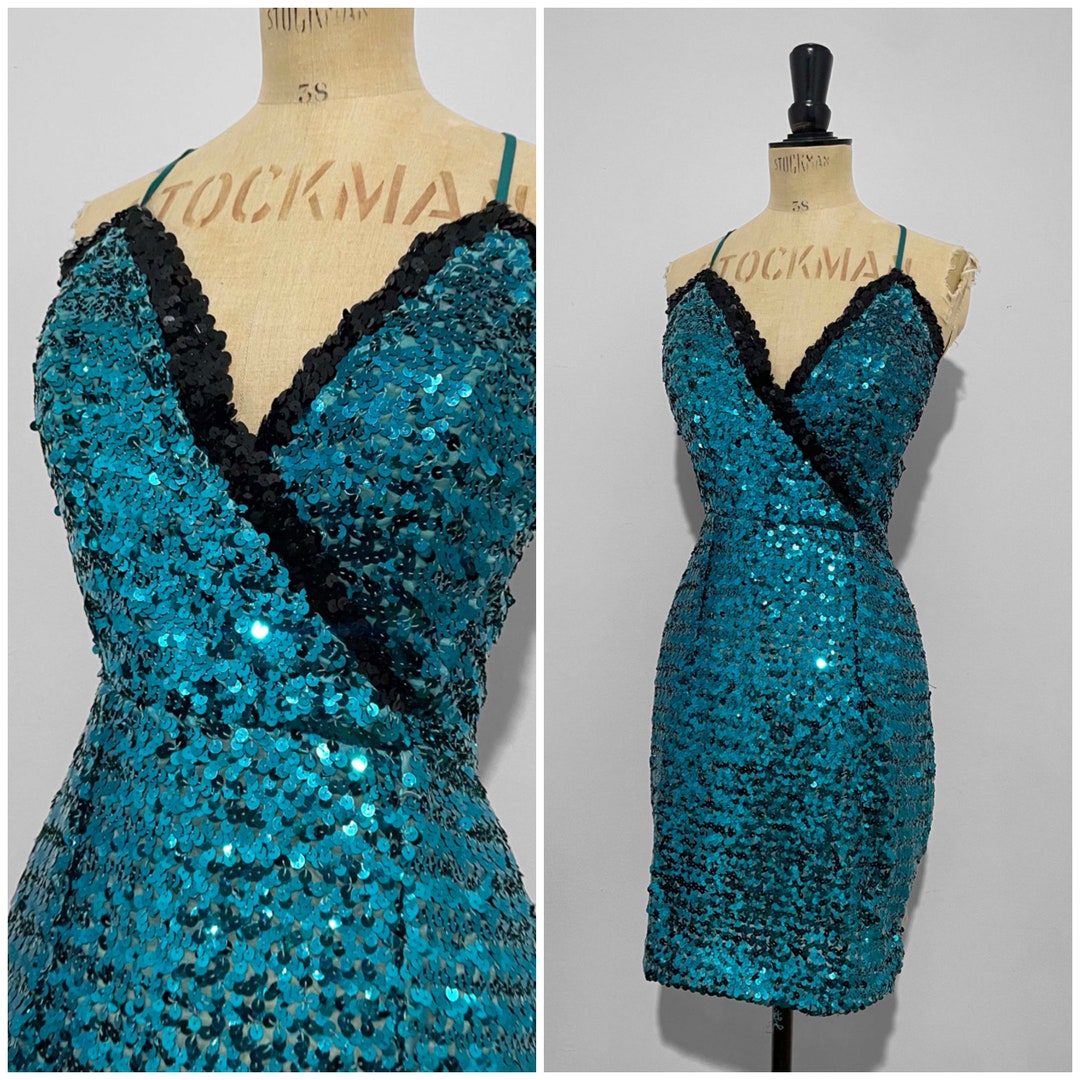Vintage / 1970s 70s / Sequin Sparkle Disco Dress / Abba / Blue ...