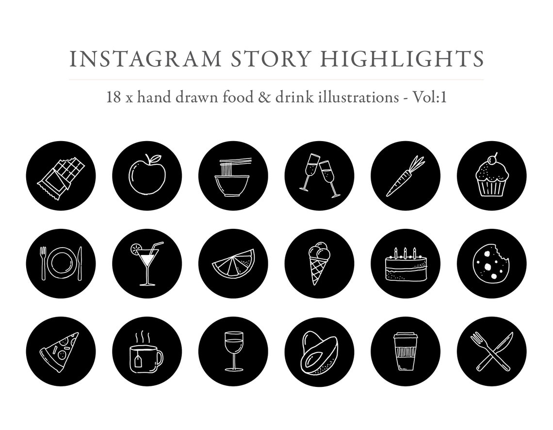 Instagram Story Highlights, Food & Drink Icons, Hand Drawn, Highlight ...
