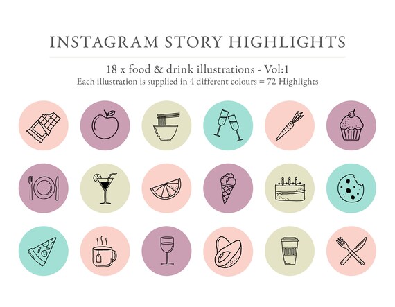 Instagram Story Highlights Food Icons Hand Drawn Highlight | Etsy