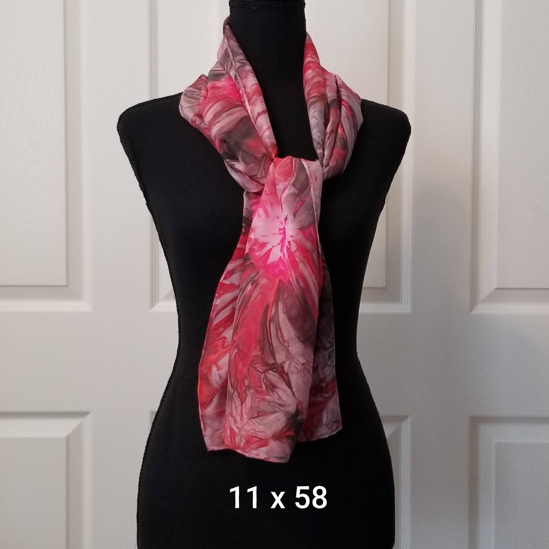 Florida Hibiscus Silk Scarf, Shades of Pink and Red Handmade Silk Scarf ...