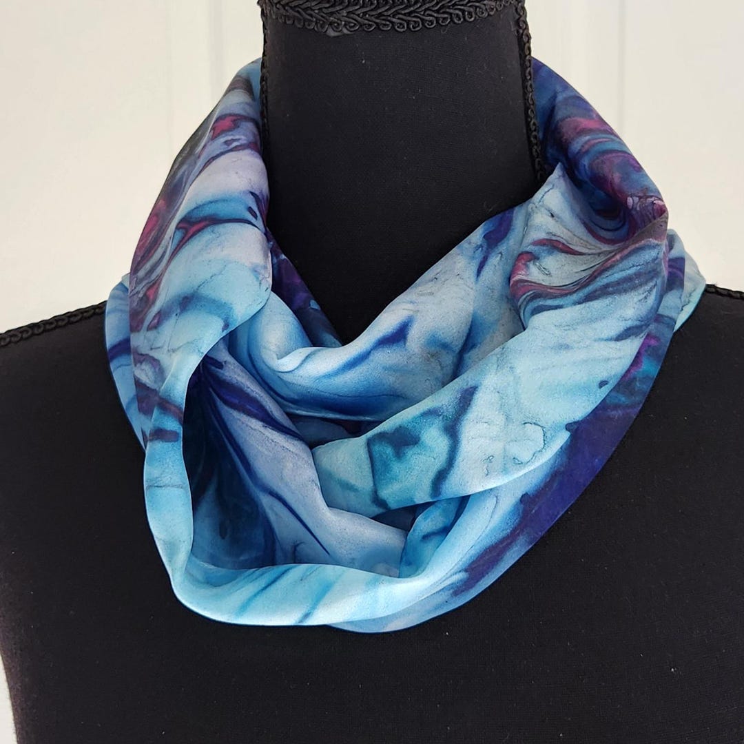 Purple, Teal, Blue and Claret Hand-painted Silk Scarf; Individually ...