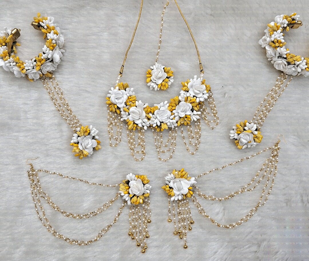 Delicate Yellow and White Color Combination Artificial Floral Jewelry ...