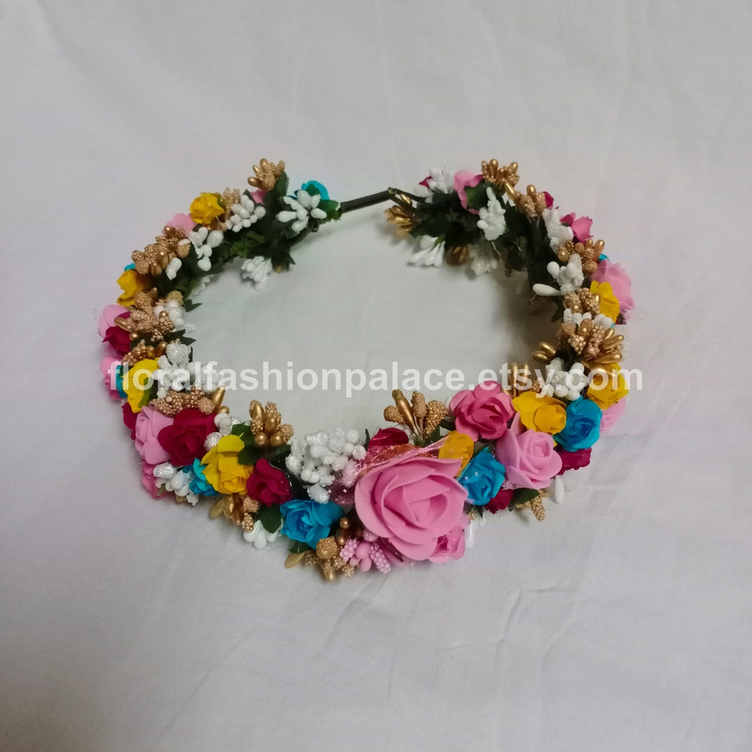 Multi Color Bridal Floral Tiara for Haldi Mehndi Babyshower Flower ...
