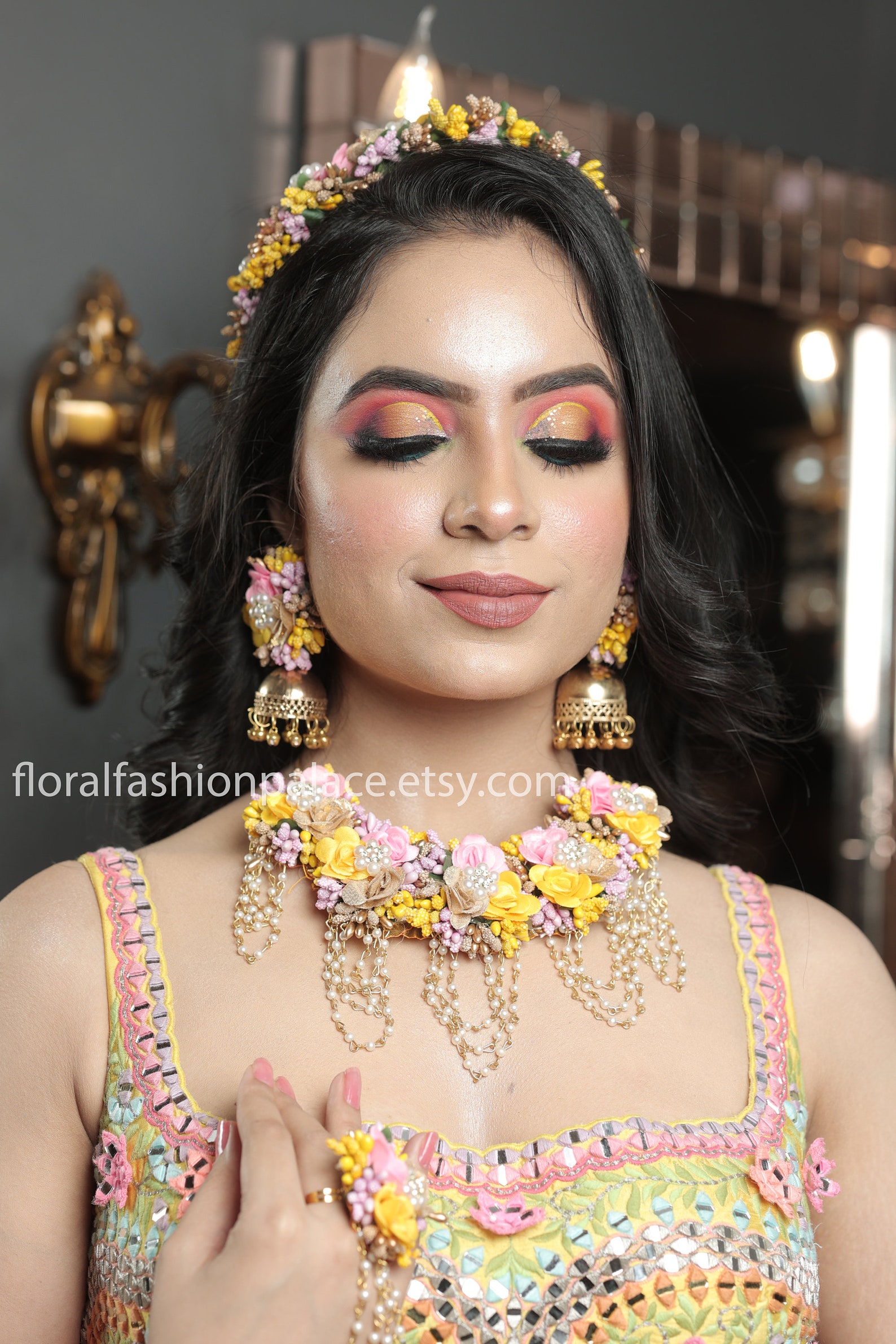 FLORAL JEWELLERY SET Multi Color Jewelry Set for Brides and Bridesmaid ...