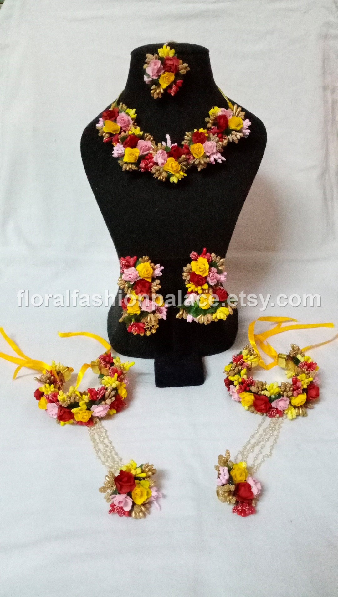 Multi Color Bridal Floral Jewellery Set for Haldi Mehandi Babyshower ...