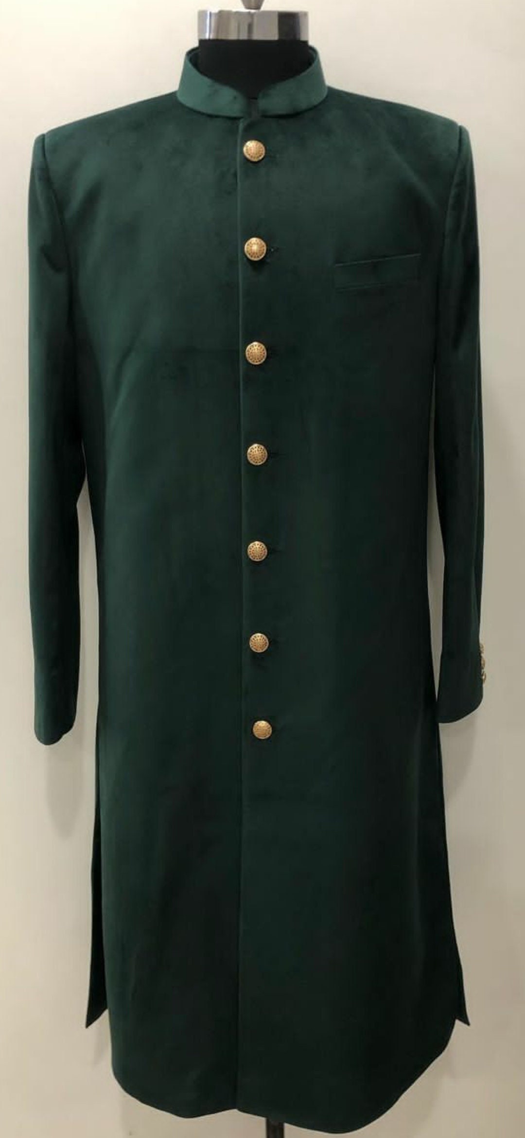 Emerald Green Sherwani for Men Kids Velvet Jodhpuri Achkan Wedding ...