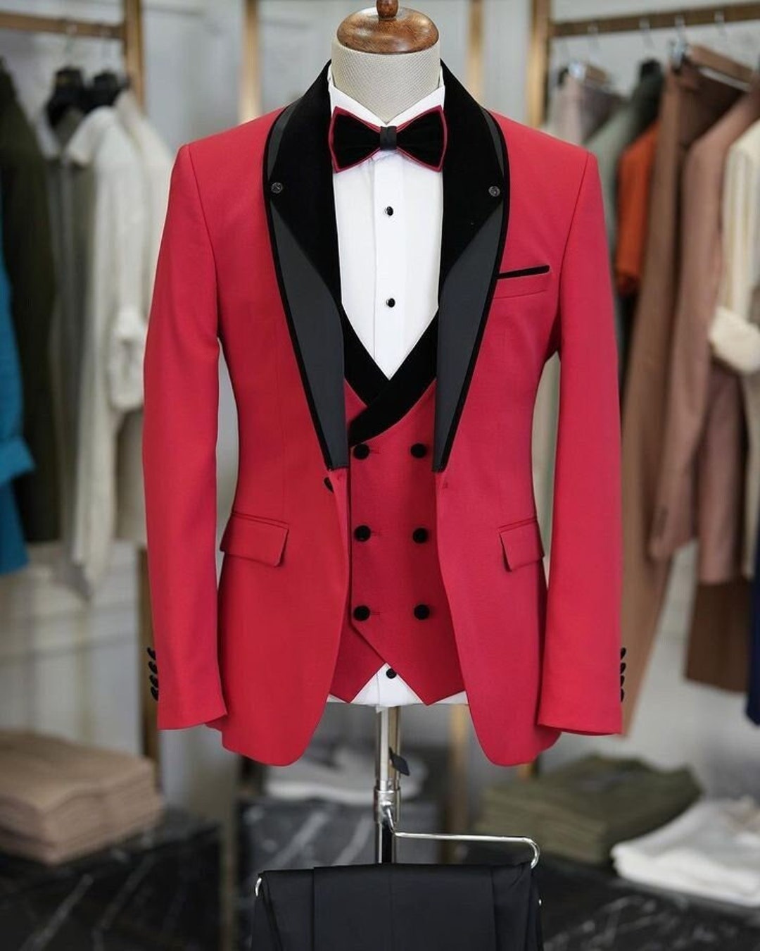 Red Coat Tuxedos Suits and Formal Wear Suit Wedding 3 Piece Coat Pant for Men Suits Prom Suits ...